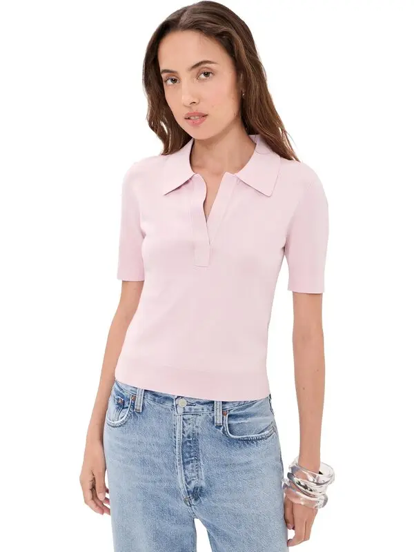 AKNVAS Emma V-neck Ribbed Polo Top - Pink