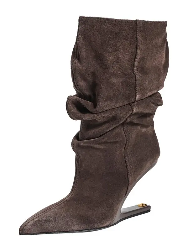 Balmain Suede Slouchy Ankle Boots - 9dr Gris Fonce