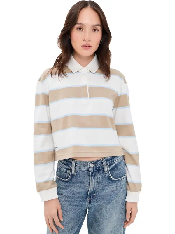 ROWING BLAZERS Cropped Striped Rugby Shirt - Khaki Rugby Stripe