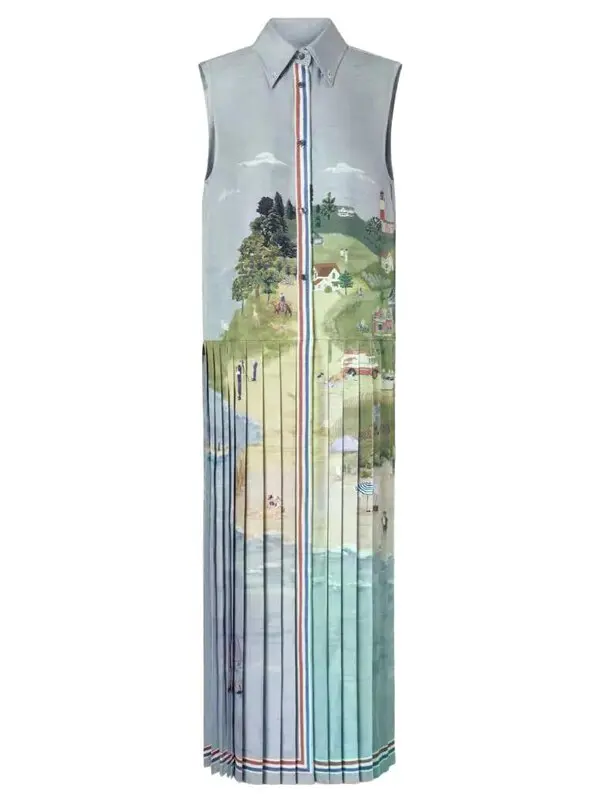 Thom Browne Nantucket Scenic Print Midi Shirt Dress - Blue