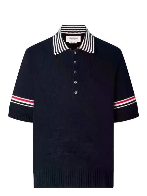 Thom Browne Sailboat Rugby Polo Shirt With Rwb Armbands - Blue