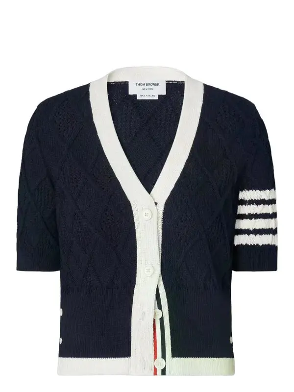 Thom Browne Argyle Pointelle Knit Cardigan - Blue