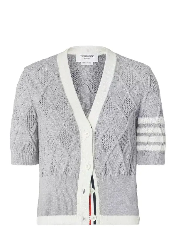 Thom Browne Argyle Pointelle Cardigan - Grey