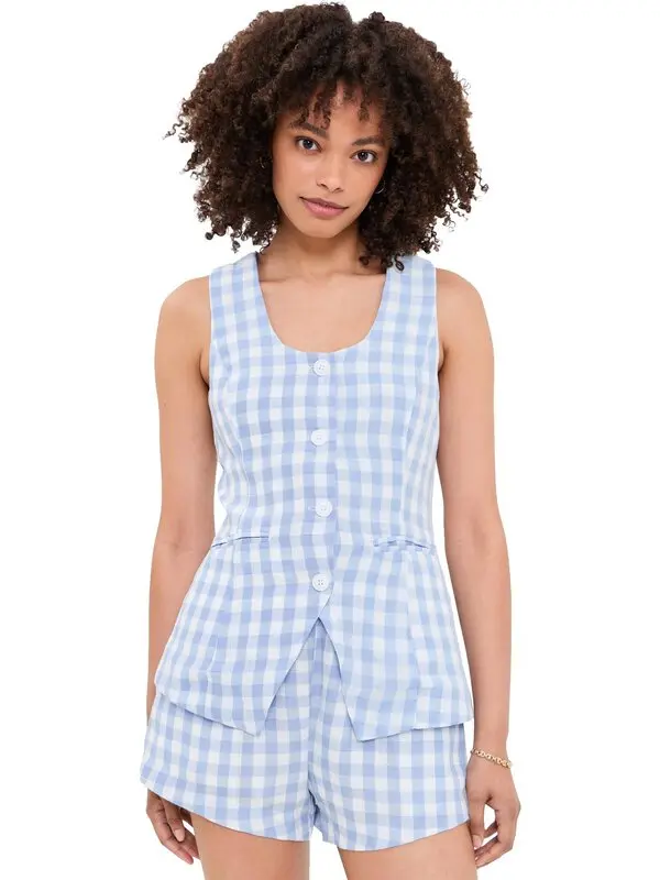 Blanknyc Gingham Check Scoop Neck Sleeveless Top - Blue Combo