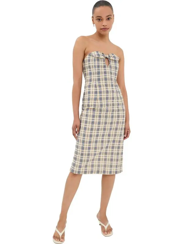 Bernadette Charlotte Dress - Blue/beige Seersucker Check