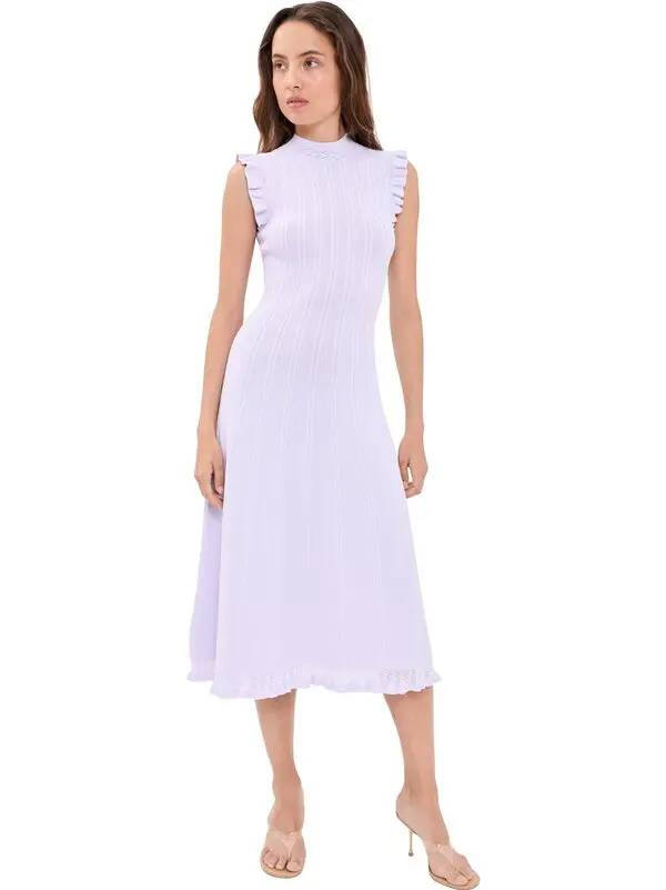 Shoshanna Tucker Knit Dress With Ruffle Trim - Lilac