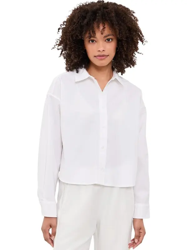Splendid Mallory Poplin Button-down Shirt With Embroidered Crab Detail - White