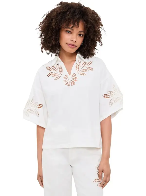 Rag & Bone Lucy Floral Cutout Denim Shirt - White Floral