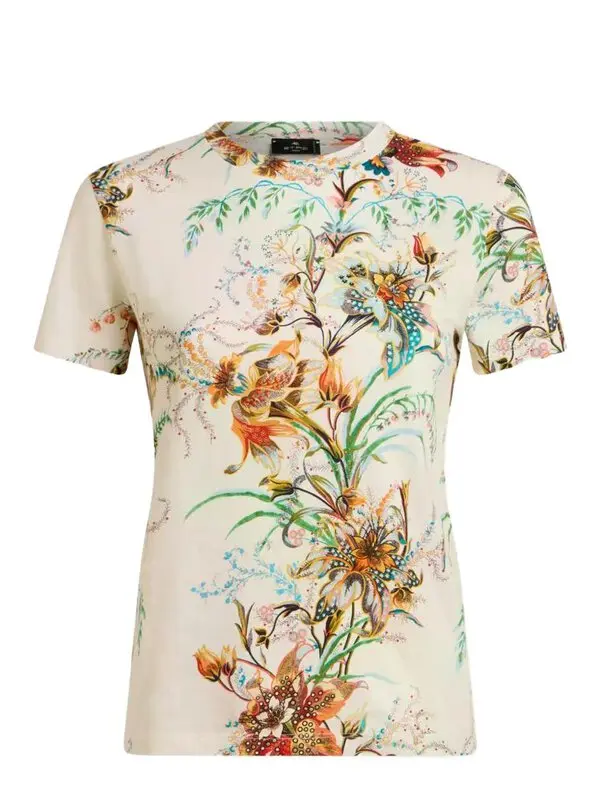 Etro Cotton Floral Motif T-shirt - Neutrals