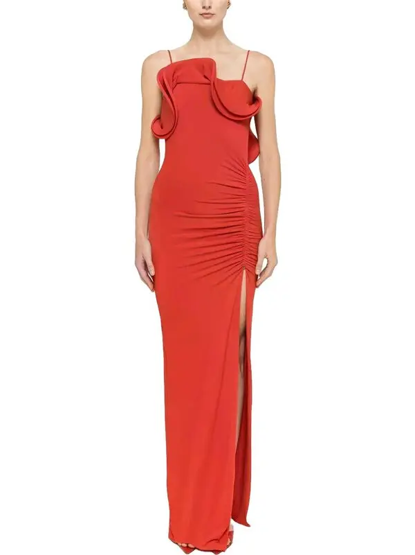 NISSA Backless Maxi Dress With Ruffled Detail - Red
