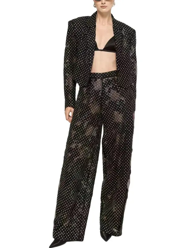 NISSA Embellished Lace Palazzo Pants - Black