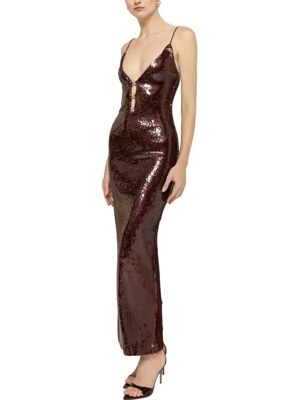 NISSA Crystal-detail Sequin Maxi Dress - Red