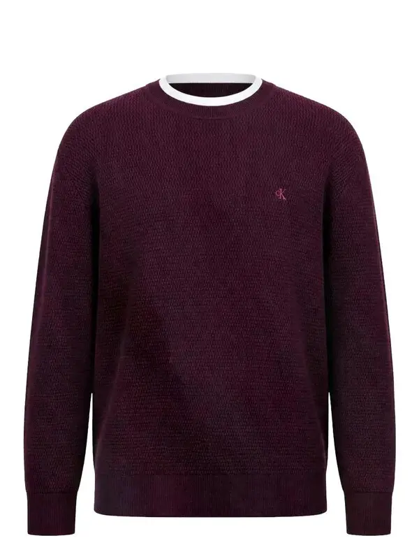 Calvin Klein Embroidered Logo Waffle Knit Sweater - Red