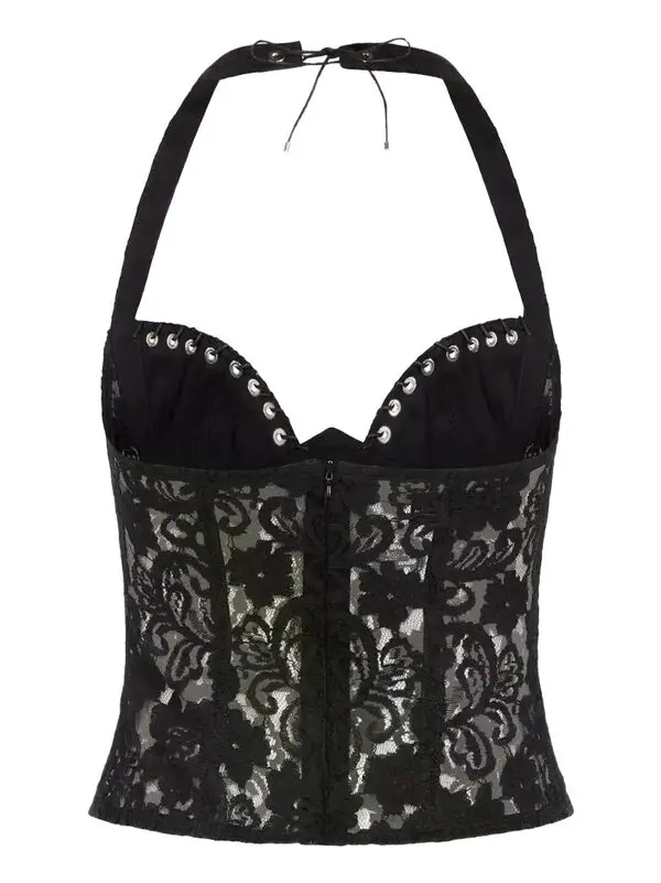 LUDOVIC DE SAINT SERNIN Eyelet Lace Halterneck Top - Black