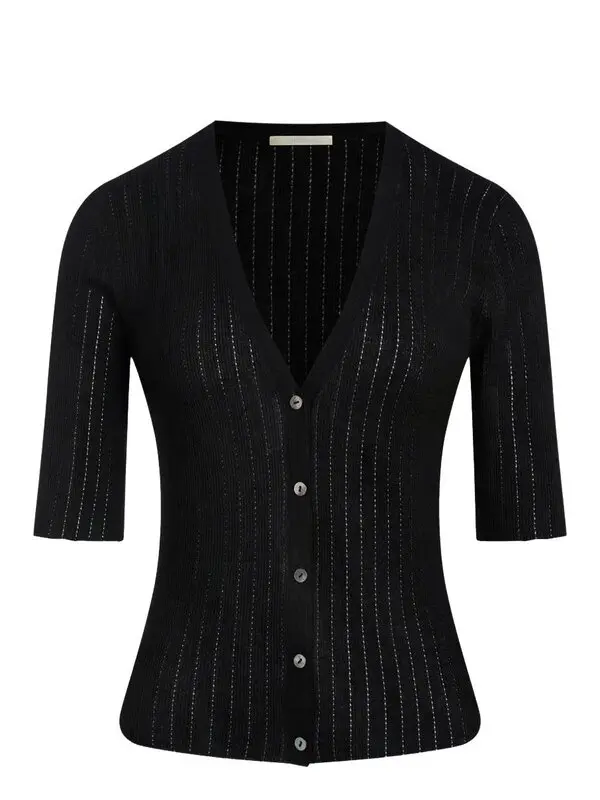 12 STOREEZ Lattice Short-sleeve Cardigan - Black