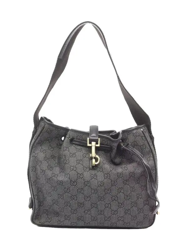 Gucci Gg Pattern Leather Trimmed Tote Bag - Black