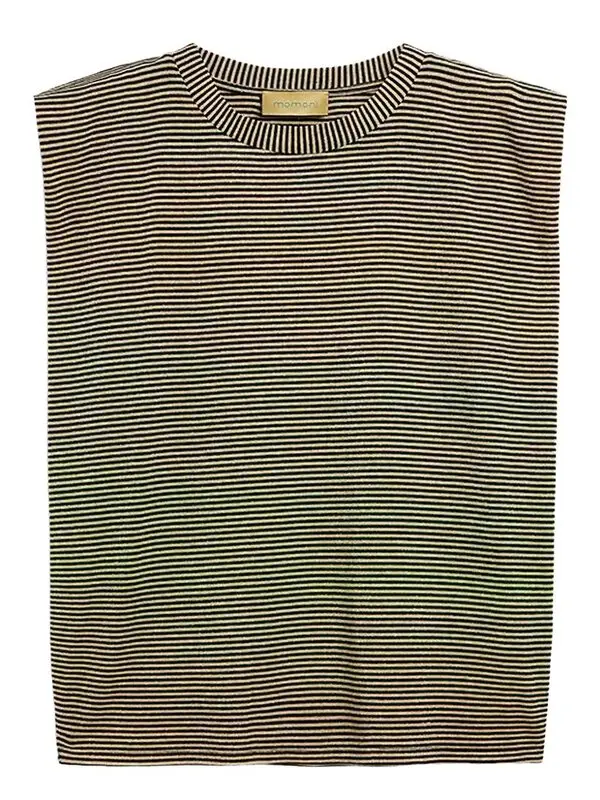 Momoni Striped Padded Shoulder T-shirt - Brown