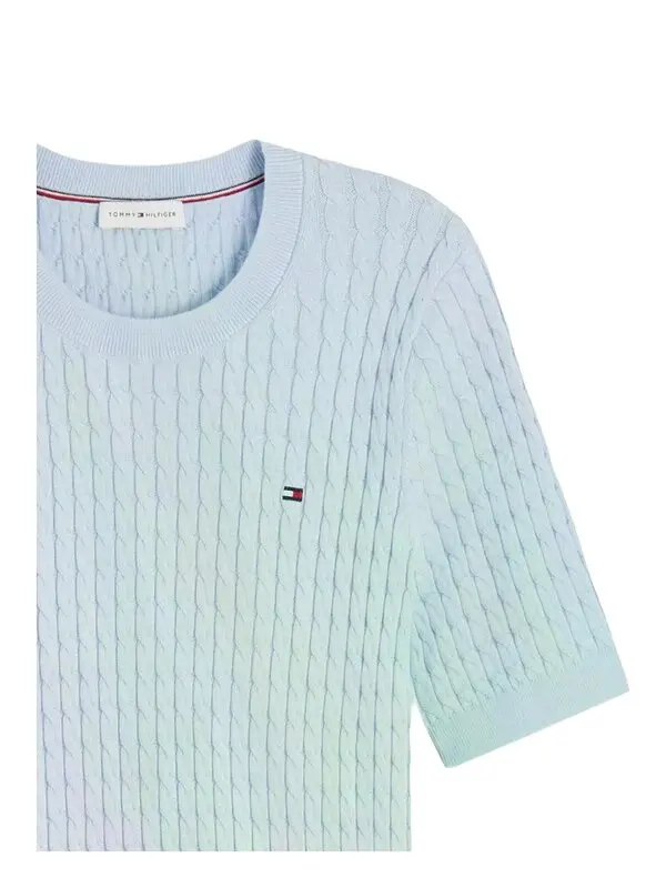 Tommy Hilfiger Cable Knit Short Sleeve Sweater - Blue