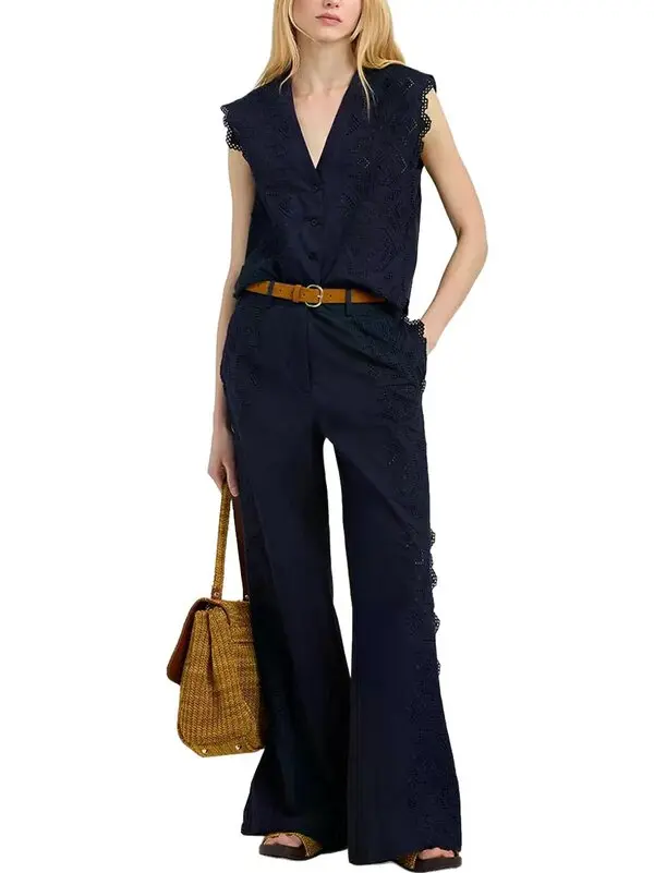 Momoni Broderie Anglaise Gilet - Blue