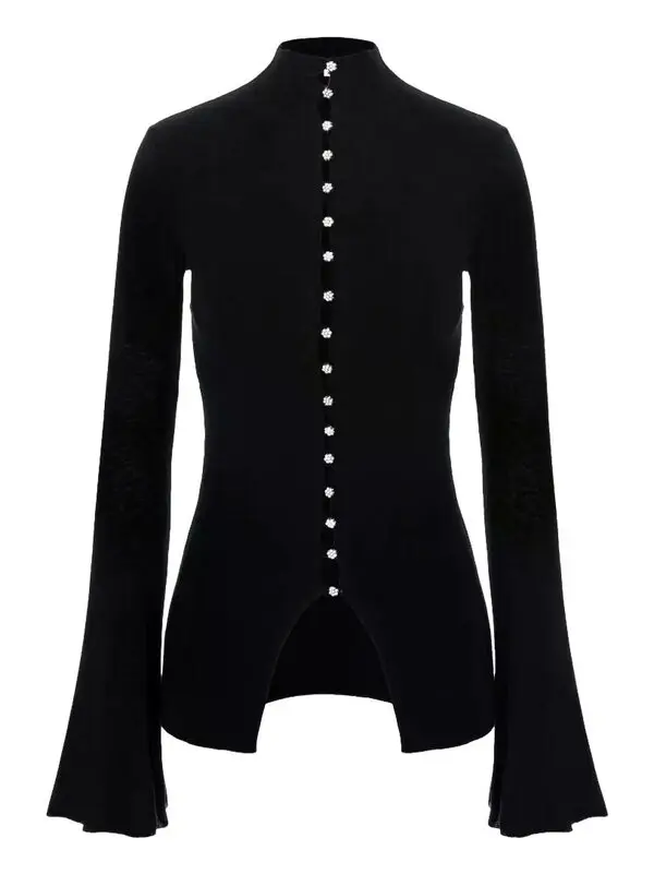 MANURI Embellished High Neck Blouse - Black