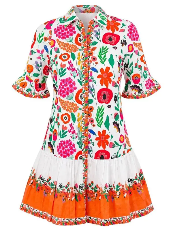 ISLAPAYAL Lisbon Mini Printed Shirt Dress - Orange