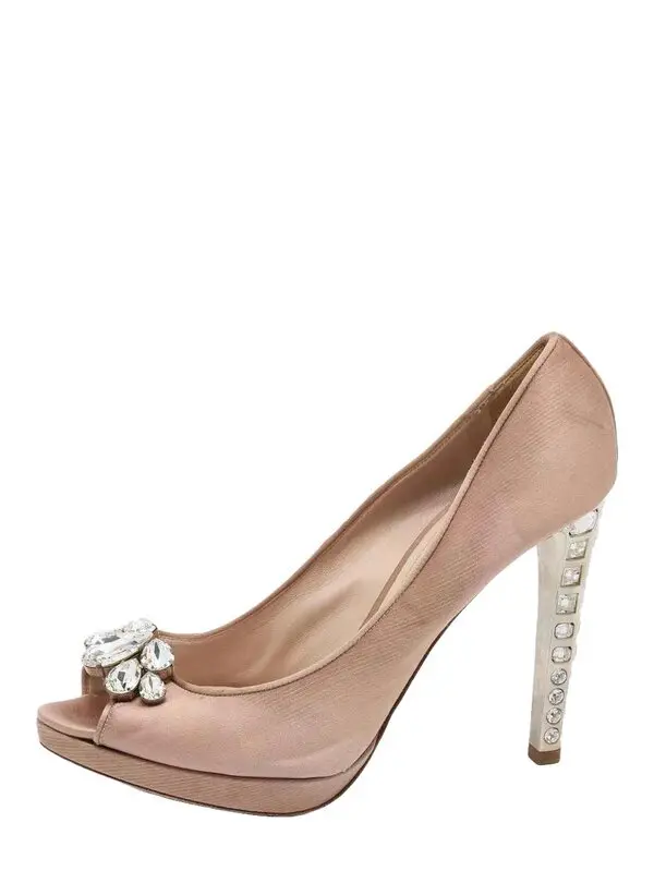 Miu Miu Embellished Peep-toe Pumps - Neutrals