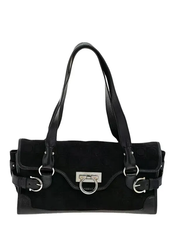 FERRAGAMO Gancini Velvet Tote Bag - Black