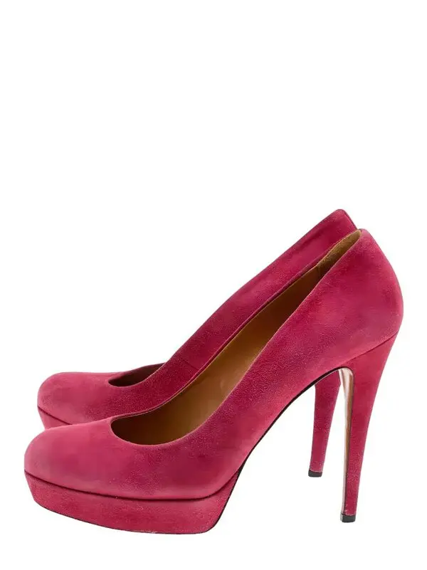 Gucci Suede Round-toe Platform Pumps - Red