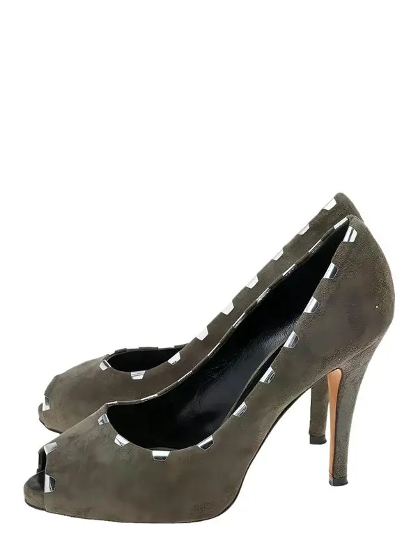 GIUSEPPE ZANOTTI Suede Peep Toe Stiletto Pumps - Grey
