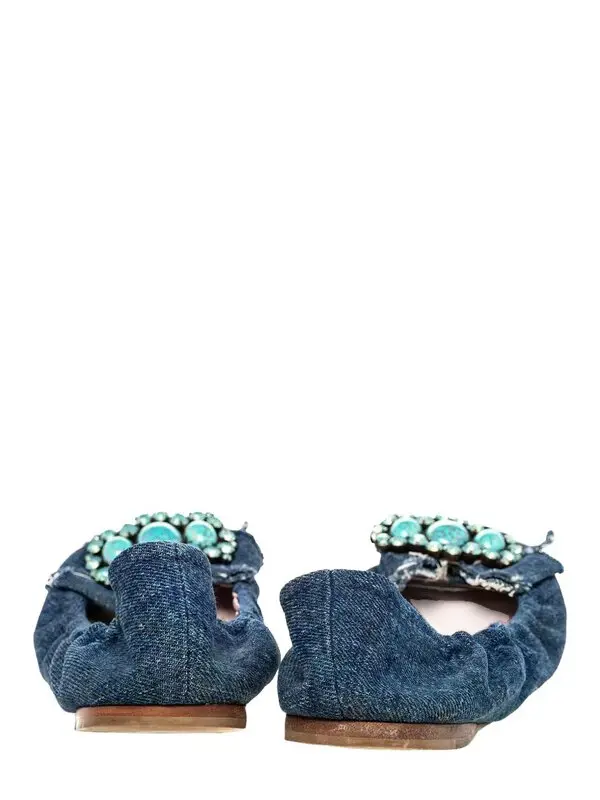 Miu Miu Crystal Embellished Denim Ballet Flats - Blue