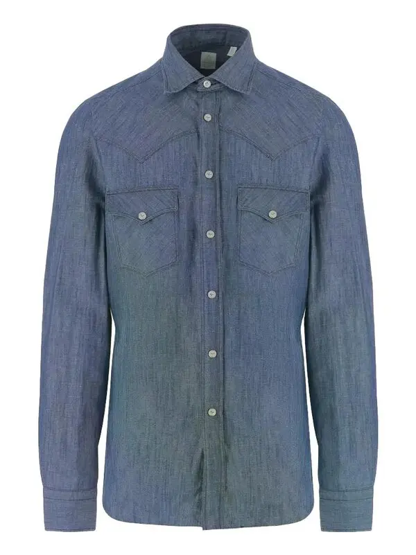FINAMORE 1925 Chest Patch-pockets Shirt - Blue
