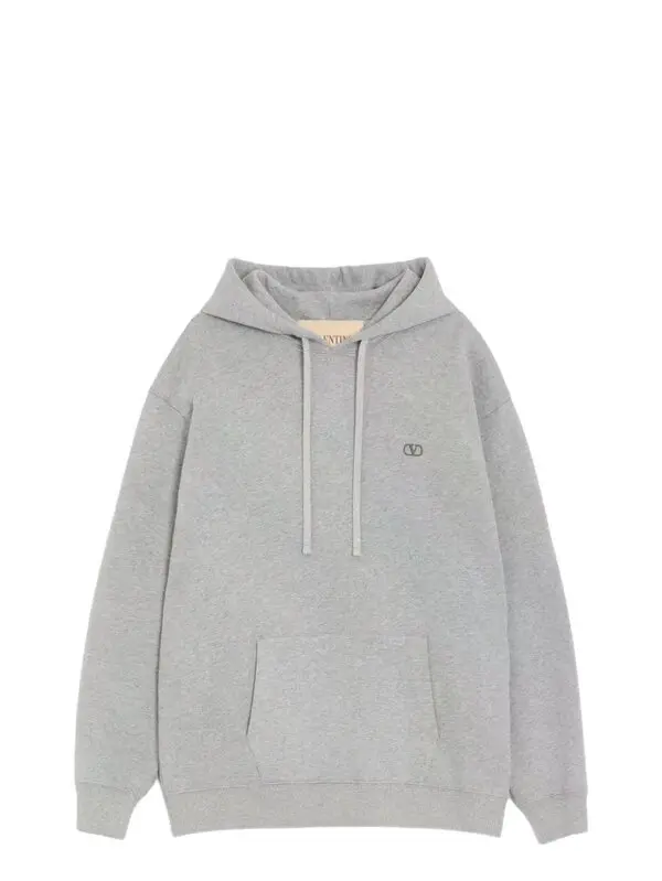 Valentino Garavani Cotton Hoodie With Vlogo Embroidery - Grey