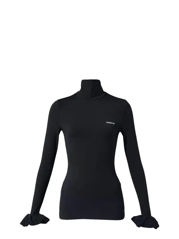 PUSHBUTTON Scrunchie-sleeve Jersey Top - Black