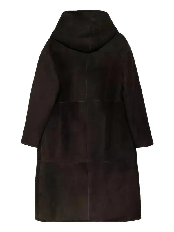 JAMES PERSE Shearling Hooded Coat - Brown