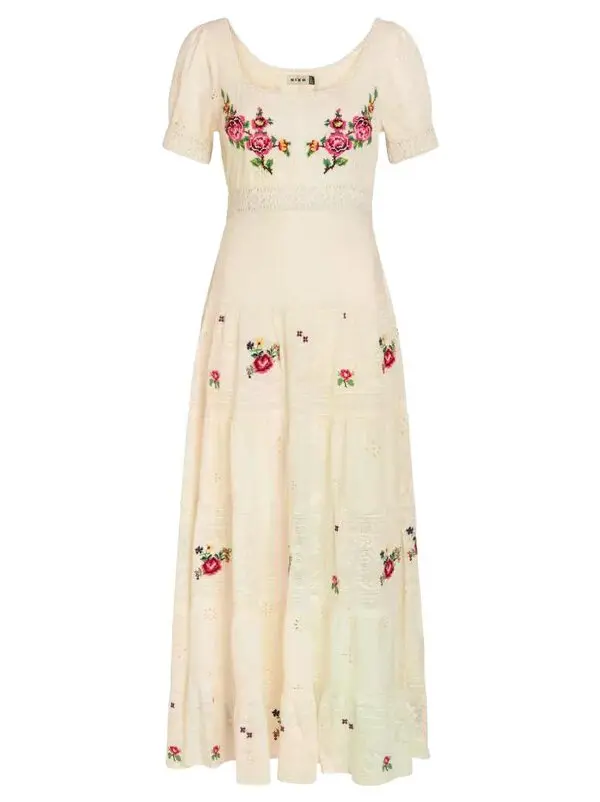 Rixo Cady Embroidered Lace-trim Midi Dress - Neutrals