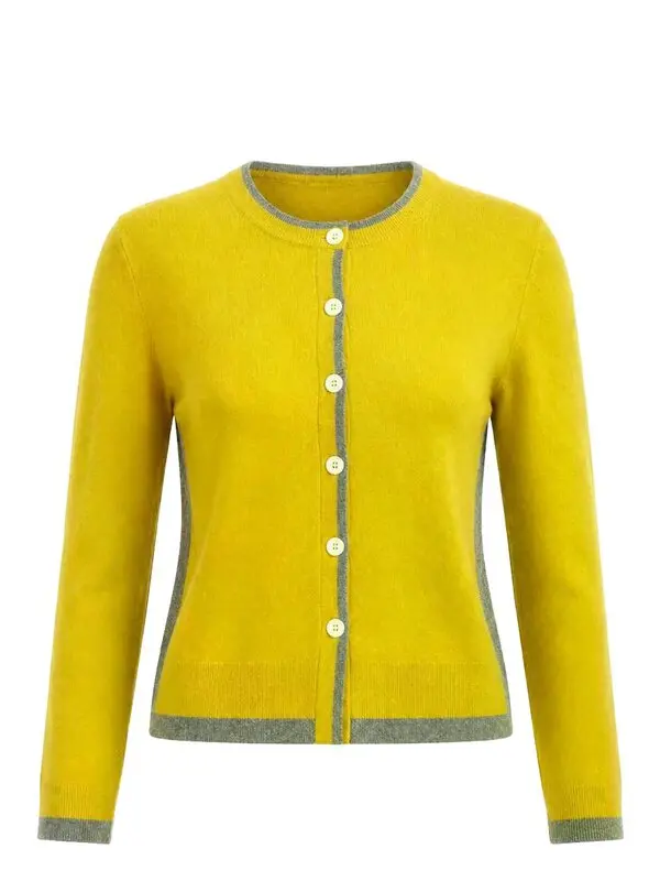 CUDDLEUP Contrast Trim Button-down Cardigan - Yellow
