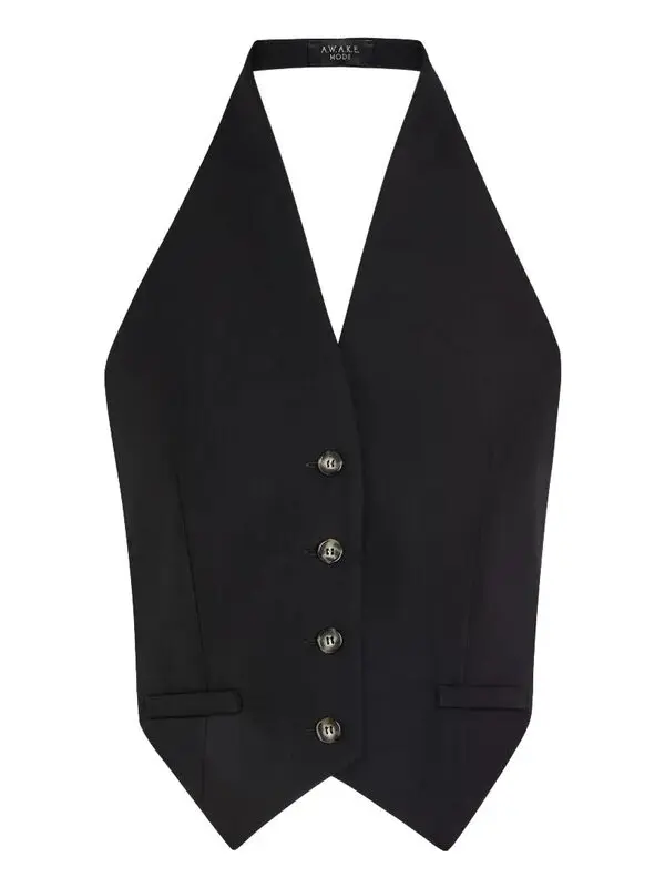 A.W.A.K.E. Mode Halterneck Button-up Waistcoat - Black