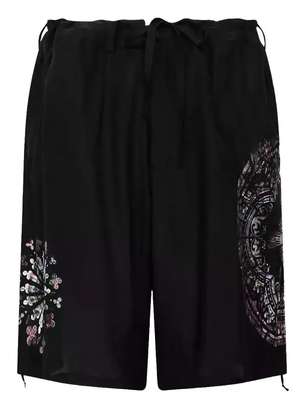 Yohji Yamamoto Graphic Print Drawstring Shorts - Black