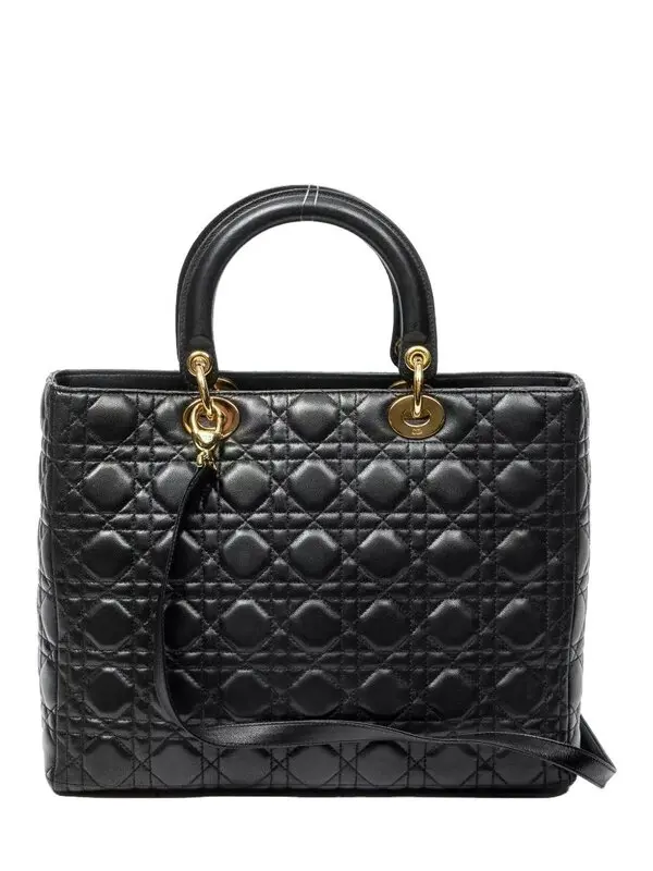 Dior Lady Leather Tote Bag - Black