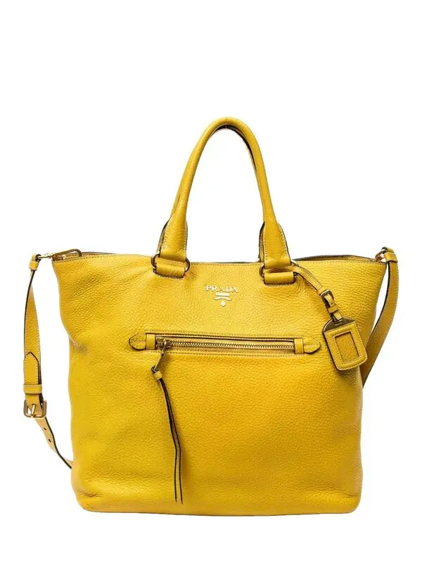 Prada Grained Leather Tote Bag - Yellow