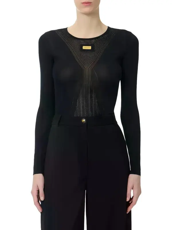Elisabetta Franchi Open-knit Long Sleeve T-shirt - Black
