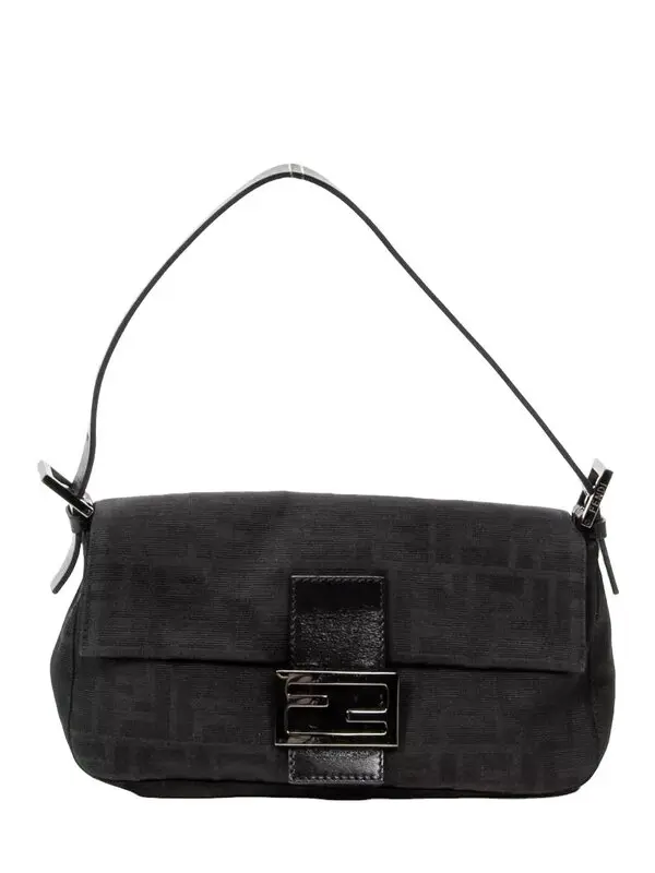 Fendi Zucca Canvas Baguette Shoulder Bag - Black