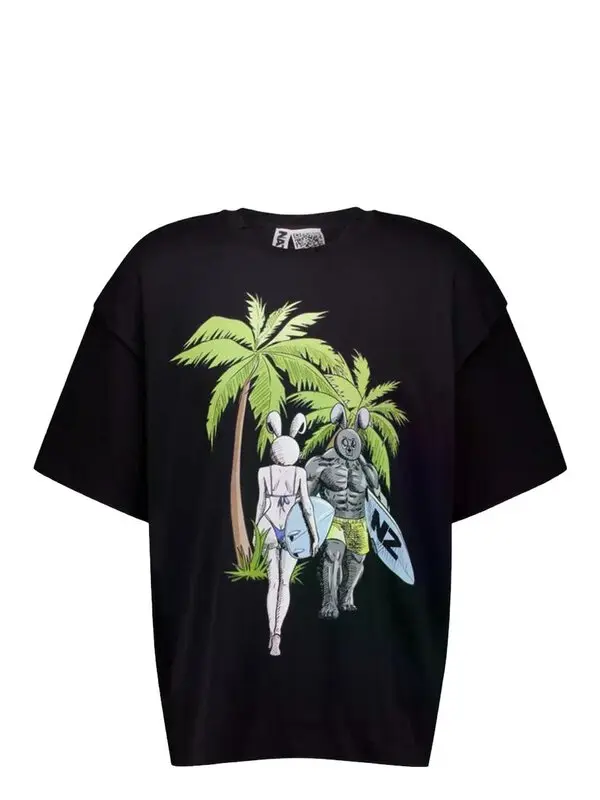 Natasha Zinko Graphic Print Layered Sleeve T-shirt - Black