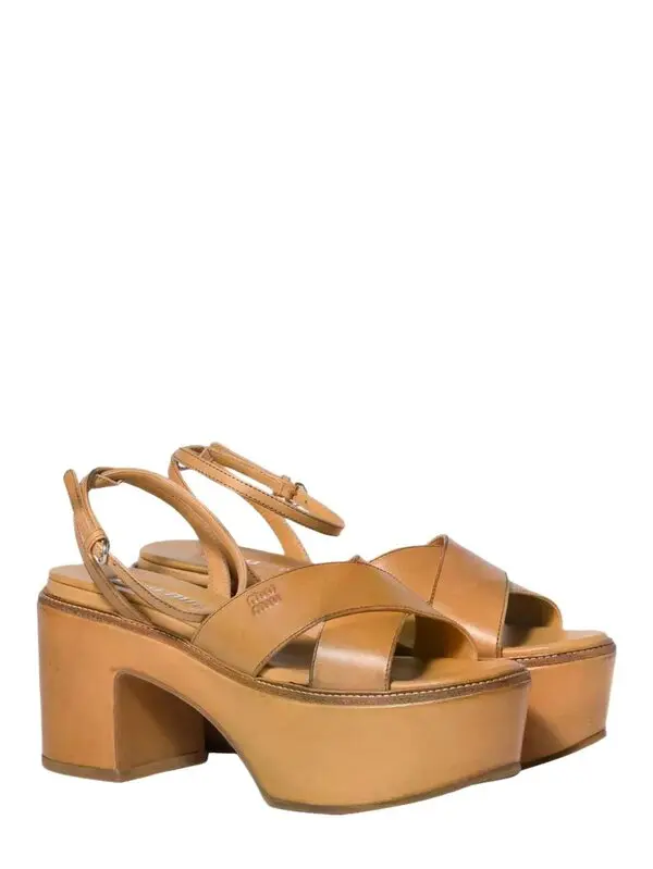 Miu Miu Leather Platform Sandals - Brown