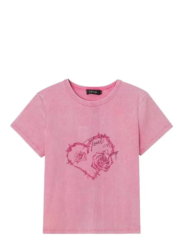 TOUT A COUP Ribbed T-shirt With Crystal Embellishment - Pink