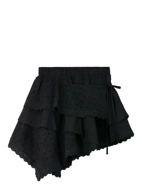 B+AB Broderie Anglaise Tiered Asymmetric Mini Skirt - Black