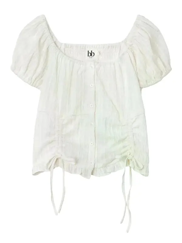 B+AB Ruched Detail Ruffled Blouse - White
