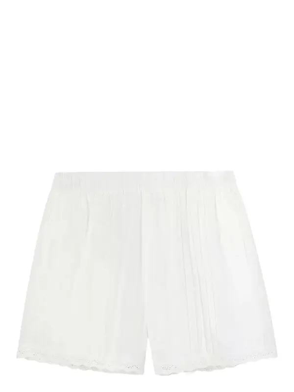 TOUT A COUP Pleated Broderie Anglaise Trim Shorts - White