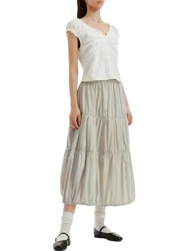 TOUT A COUP Ruched Button-up Top - White