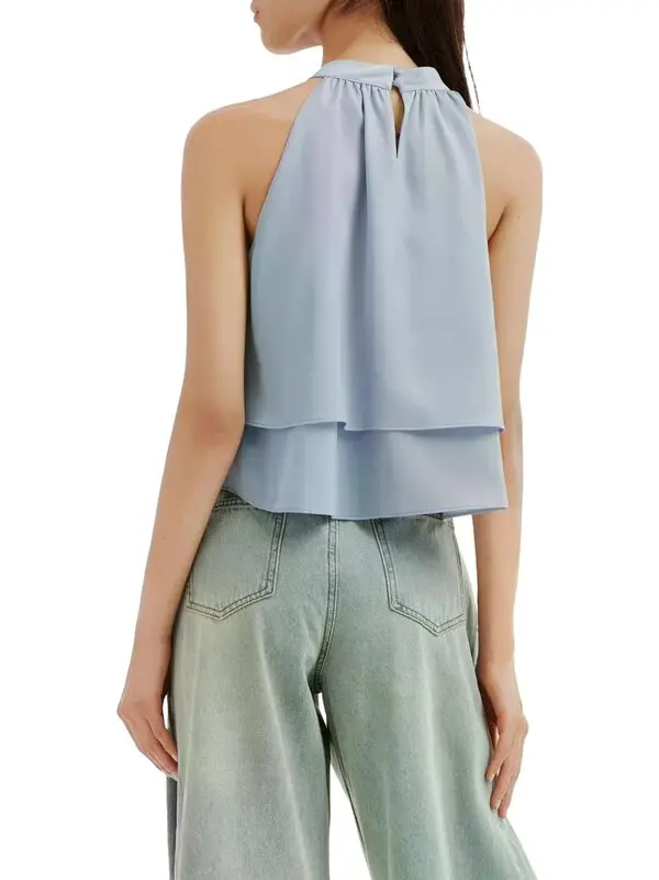 B+AB Layered Ruffled Halterneck Blouse - Blue